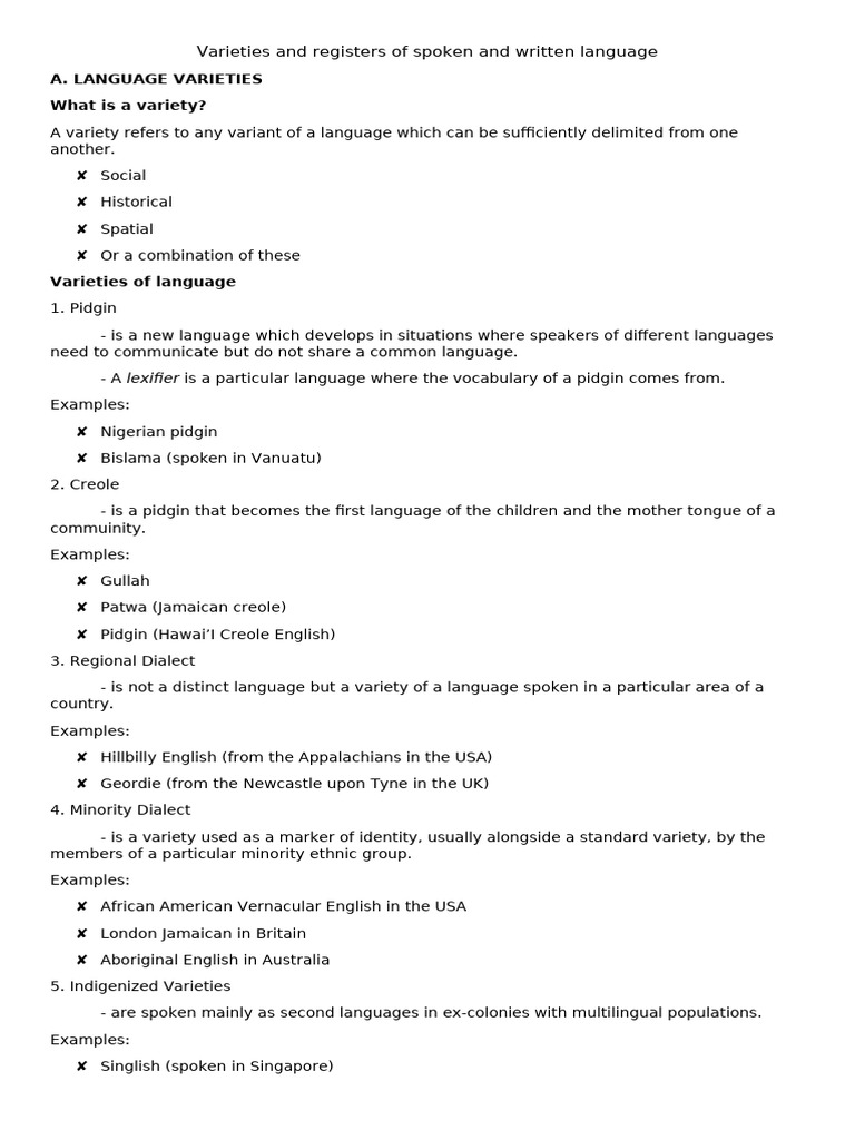 Varieties and Registers of Spoken and Written Language | PDF | English ...