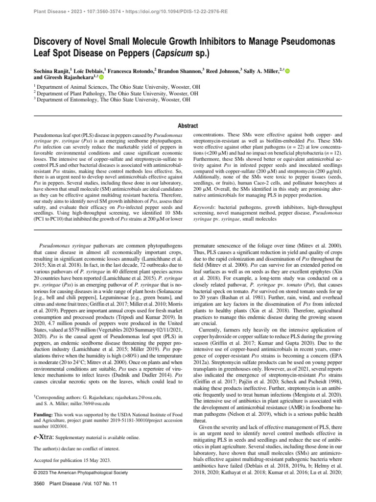 Discovery of Small Novel Molecules Against Pseudomonas On Pepper | PDF