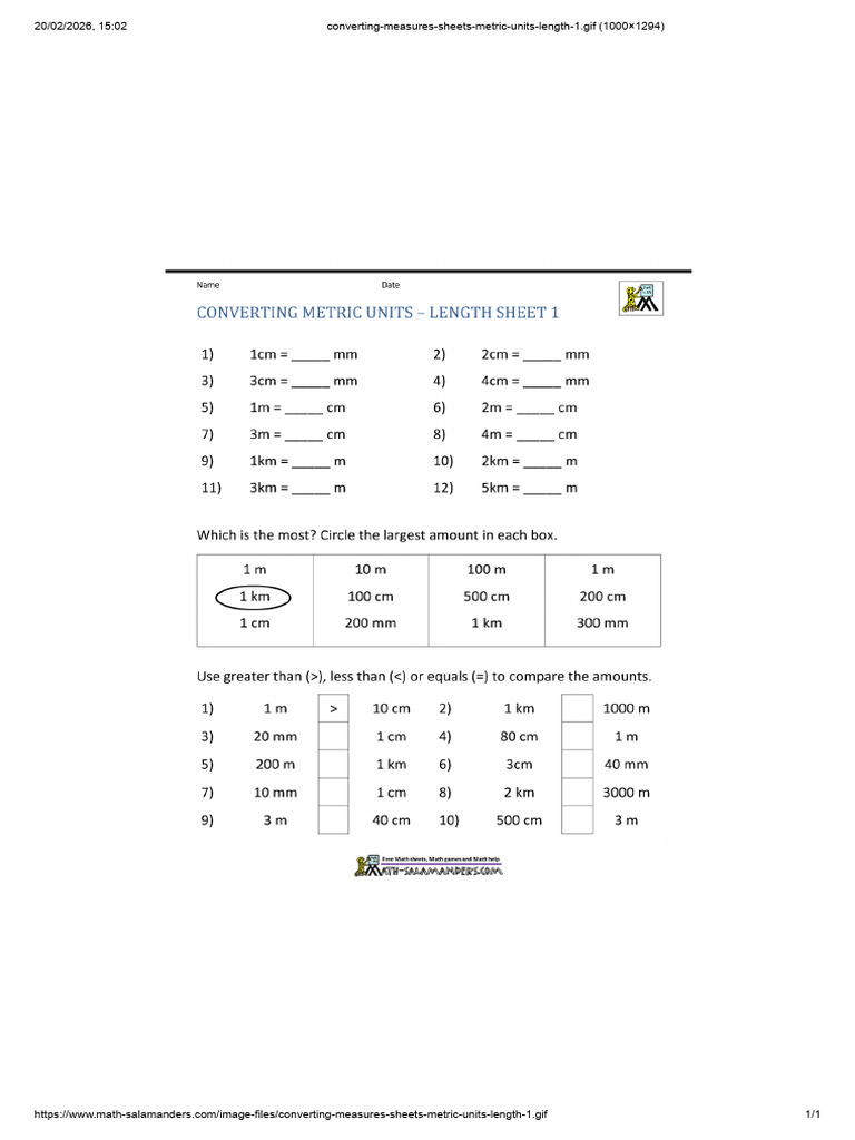 Converting Measures Sheets Metric Units Length 1 | PDF