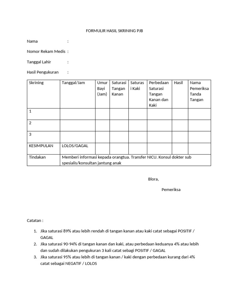 Formulir Hasil Skrining PJB | PDF