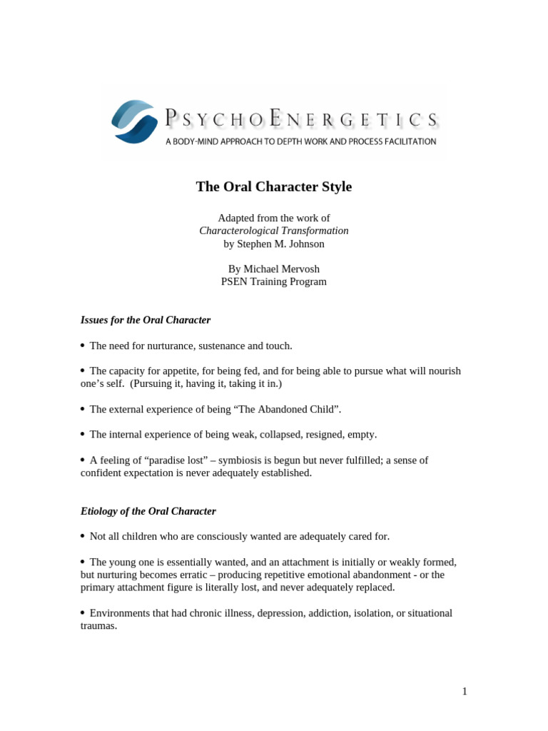The Oral Character Structure | PDF | Attitude (Psychology) | Love