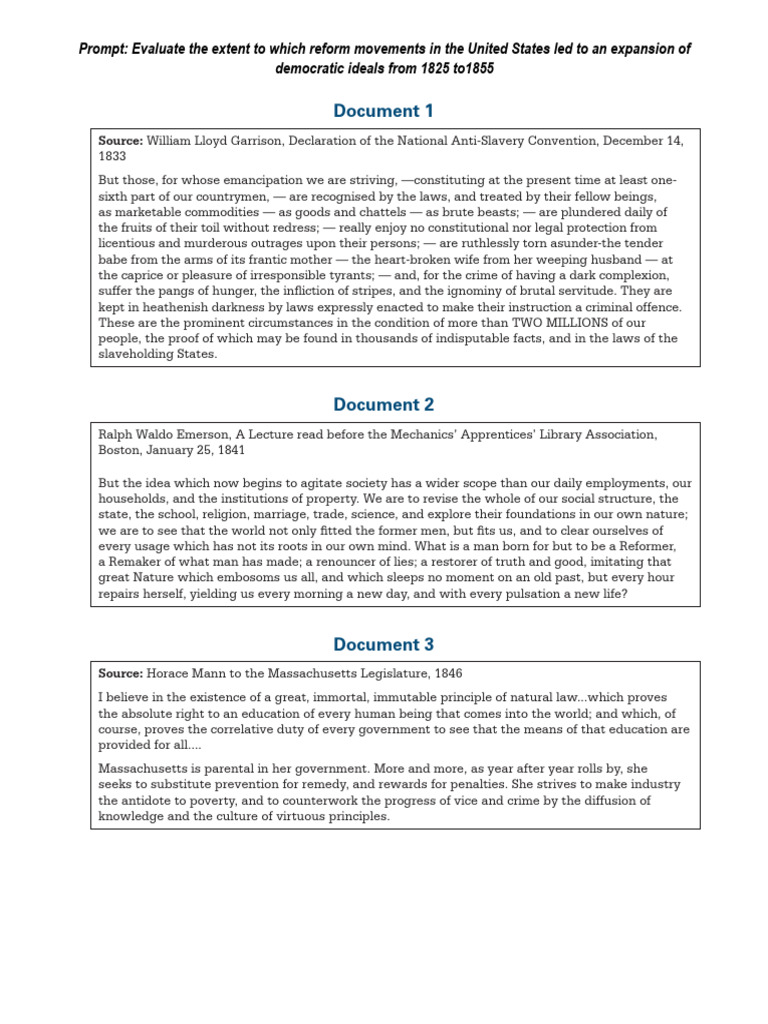 Antebellum Reform Movement DBQ Documents | PDF