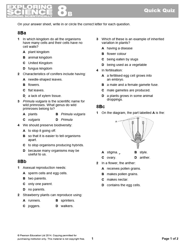 8b Quick Quiz | PDF | Reproduction | Plants