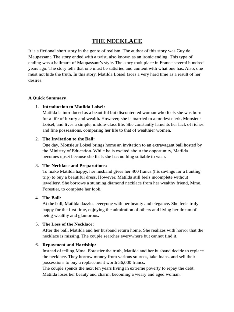 The Necklace - Ref. Notes | PDF