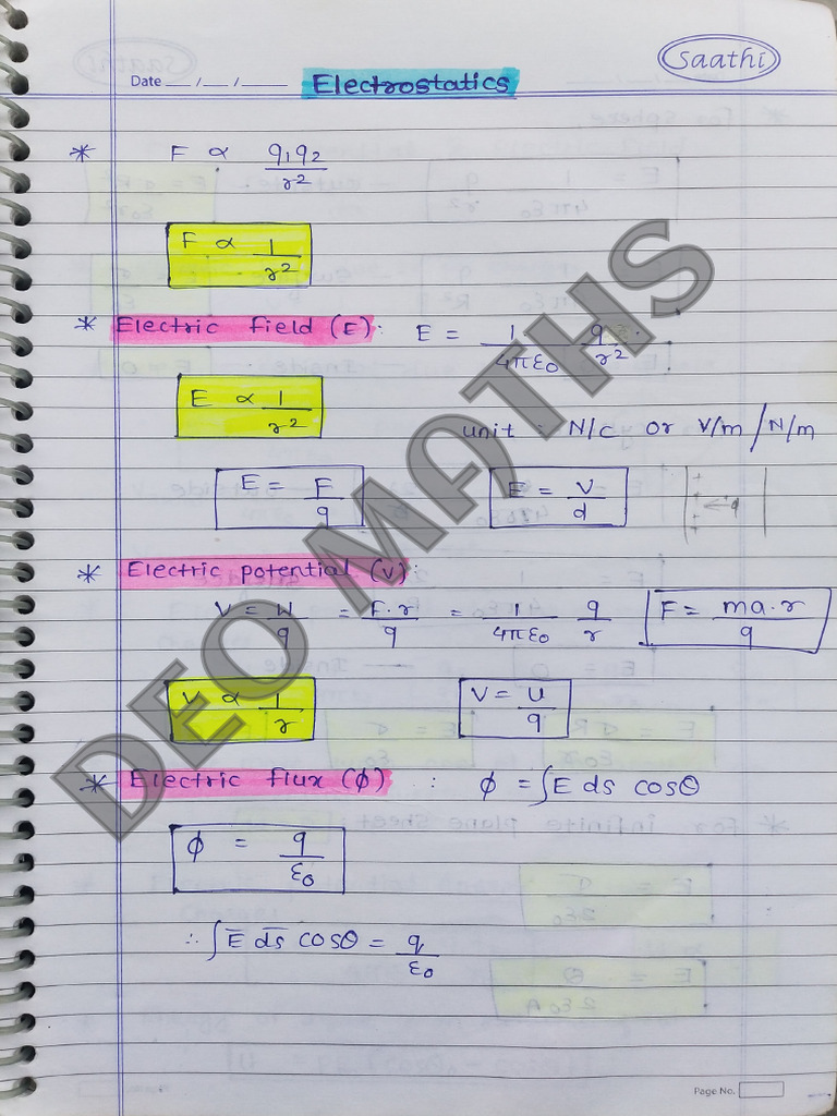 Electrostatics (Short Notes) | PDF