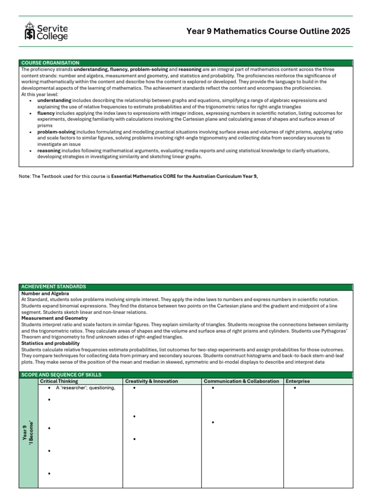 2025 Year 9 Mathematics General Course | PDF | Trigonometric Functions ...