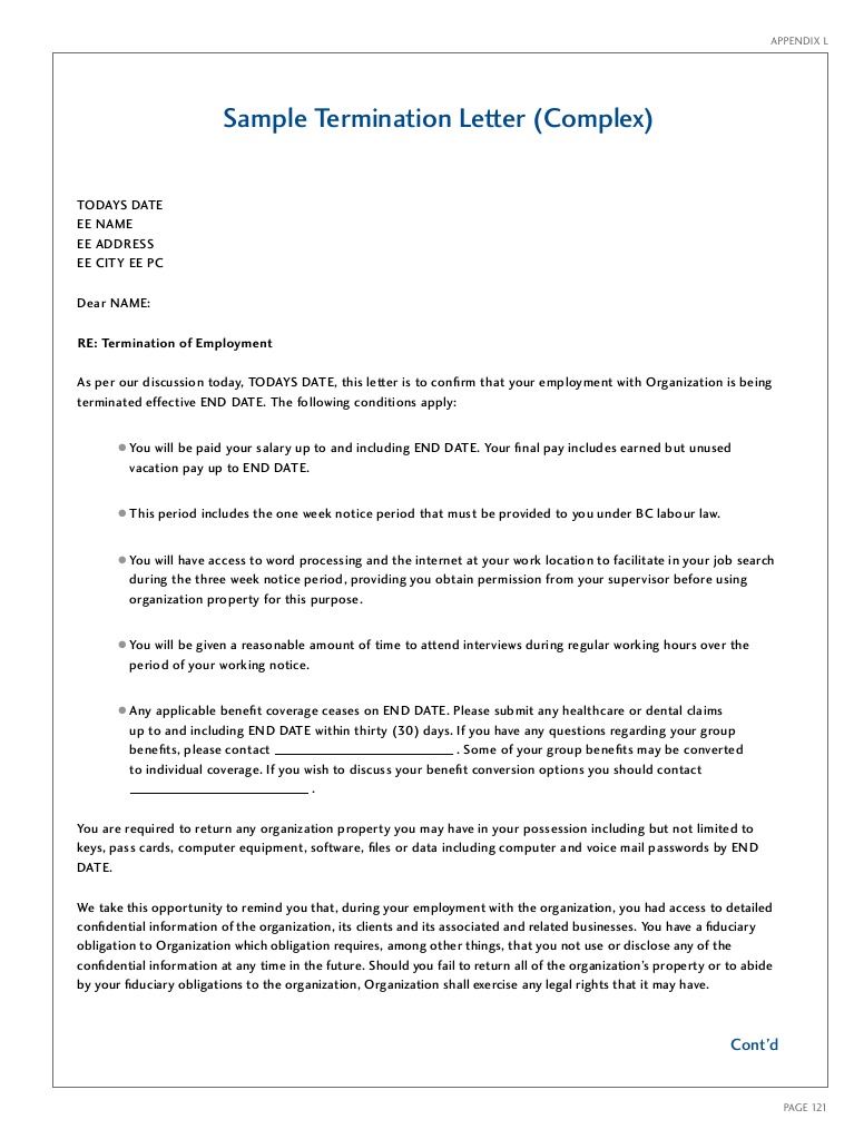 Sample Termination Letter (Complex) : Re: Termination of Employment ...