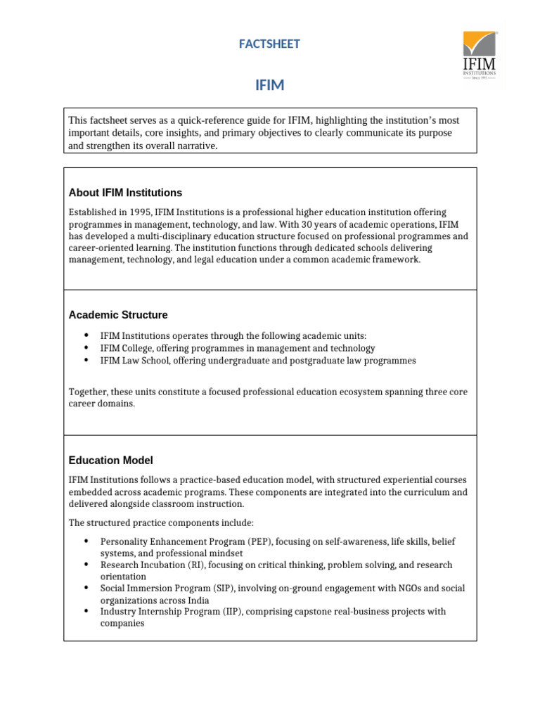 IFIM Factsheet | PDF