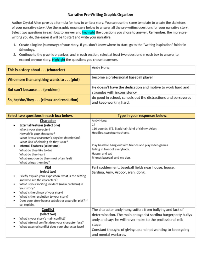 Narrative Pre-Writing | PDF | Plot (Narrative)