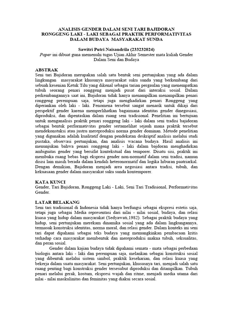 ANALISIS GENDER DALAM SENI TARI BAJIDORAN RONGGENG LAKI - LAKI SEBAGAI ...