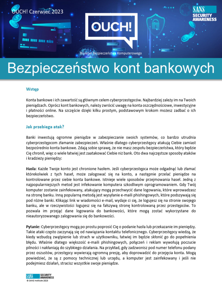 Ouch! June 2023 Polish Securing Your Bank Account | PDF