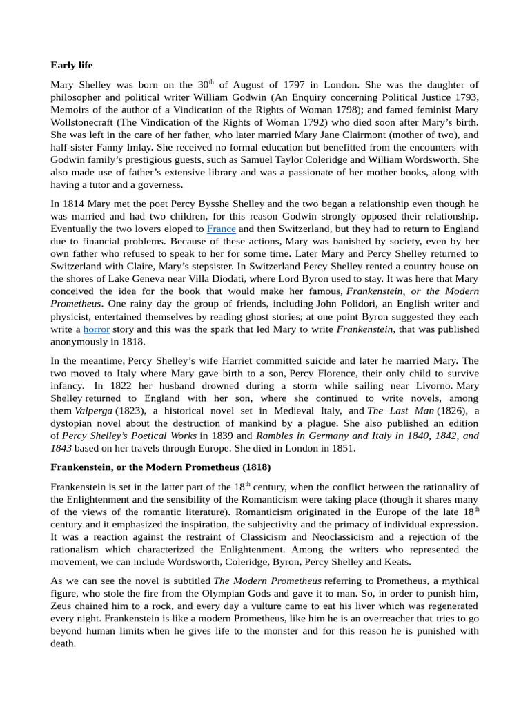 Mary Shelley and Frankenstein | PDF | Frankenstein | Mary Shelley
