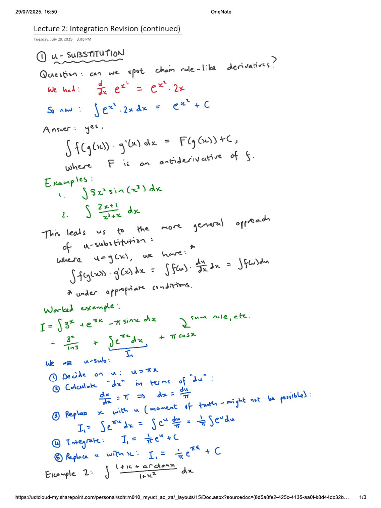 Lecture 2 - Integration Revision - U Substitution and IBP | PDF