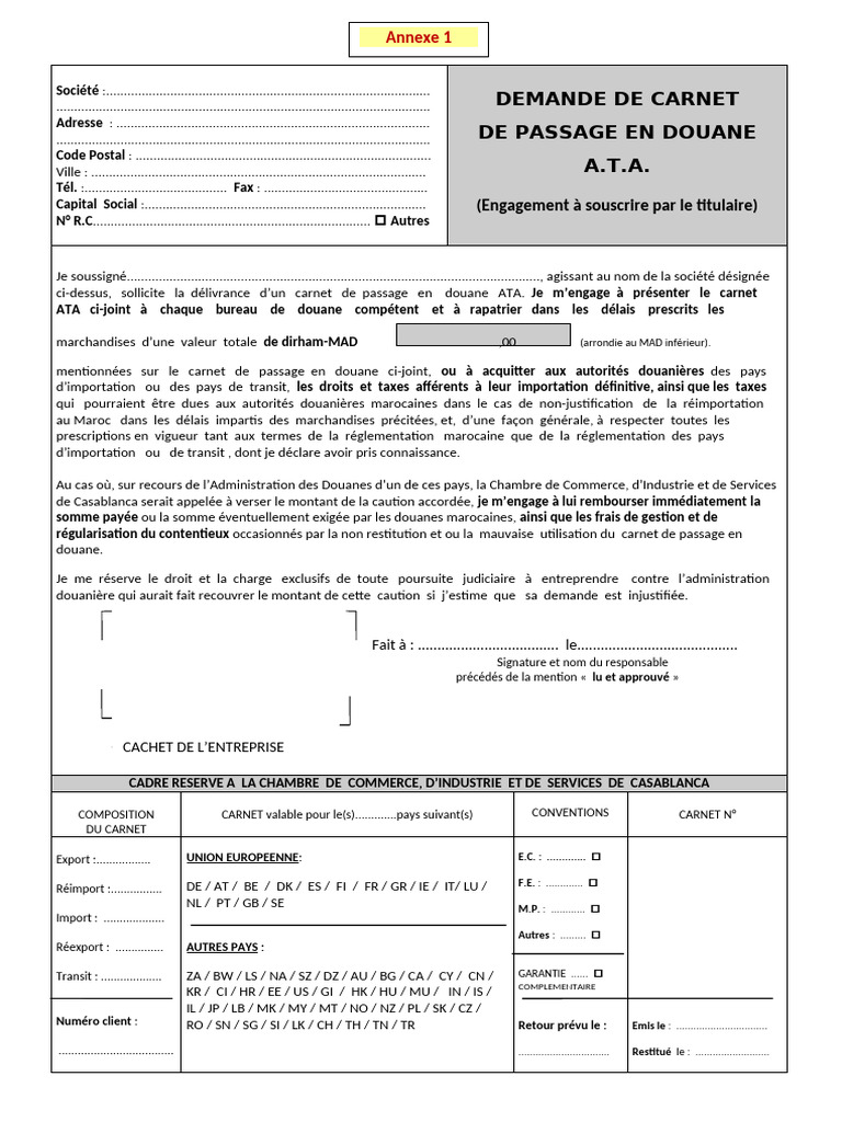 Annexe 1 La Demande Du Carnet ATA | PDF | Exportations | Importations
