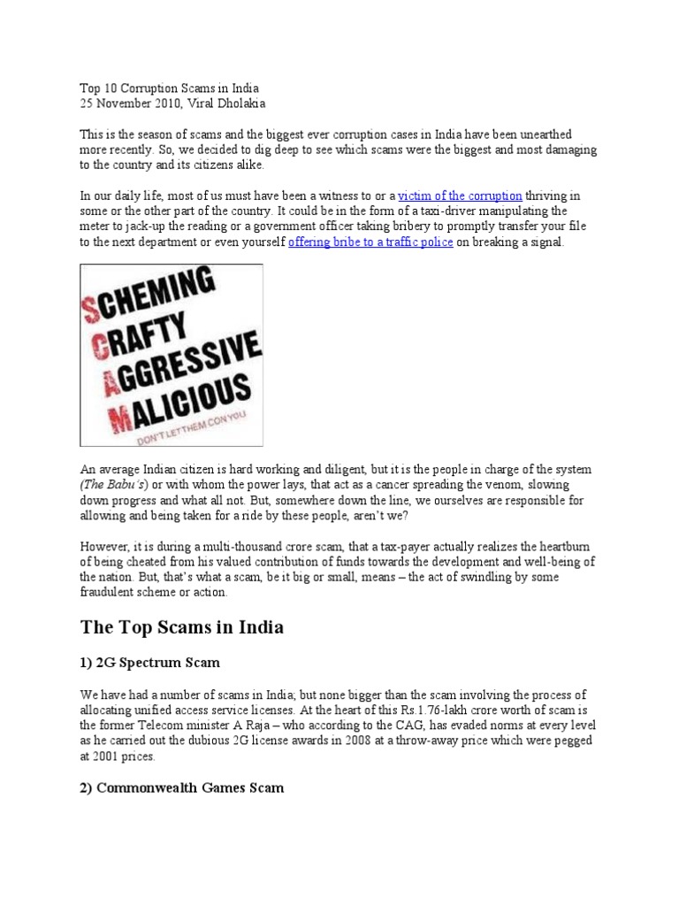 Top 10 Major Corruption Scams in India | PDF | Corruption | Crime ...