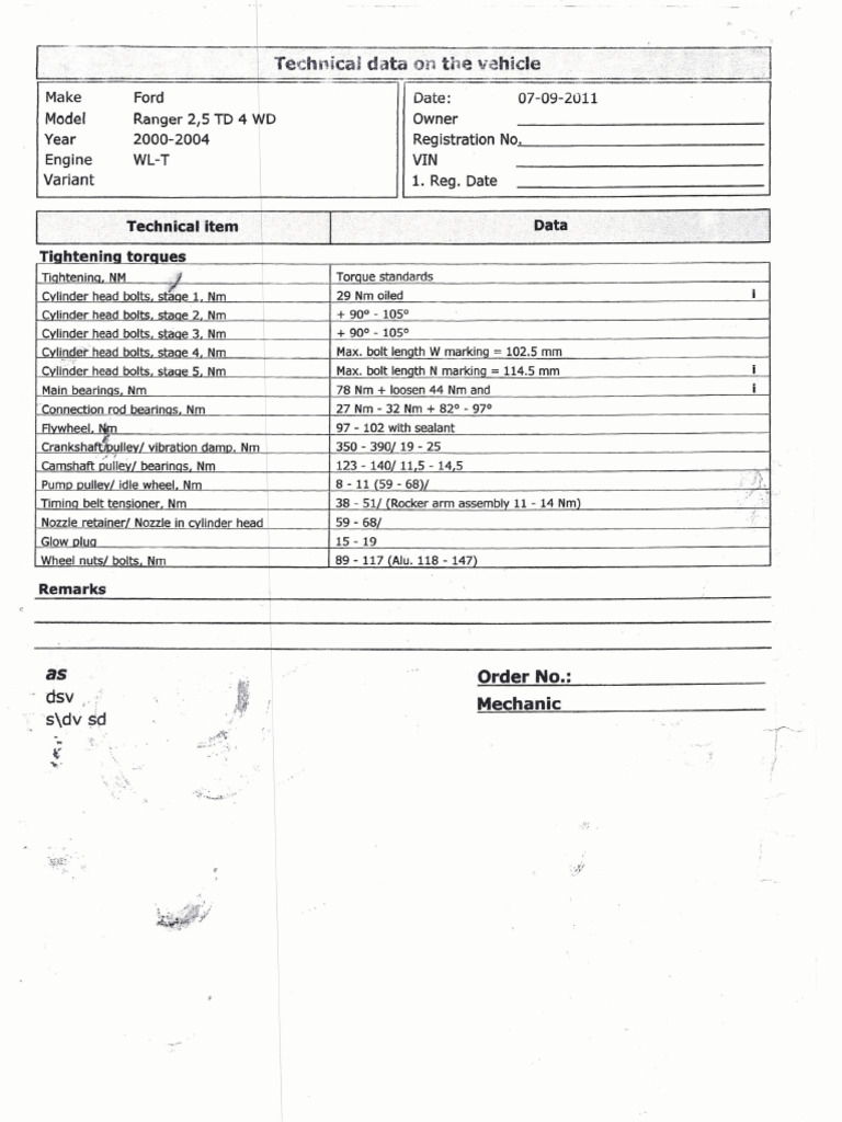 Ford Ranger Torque Settings | PDF