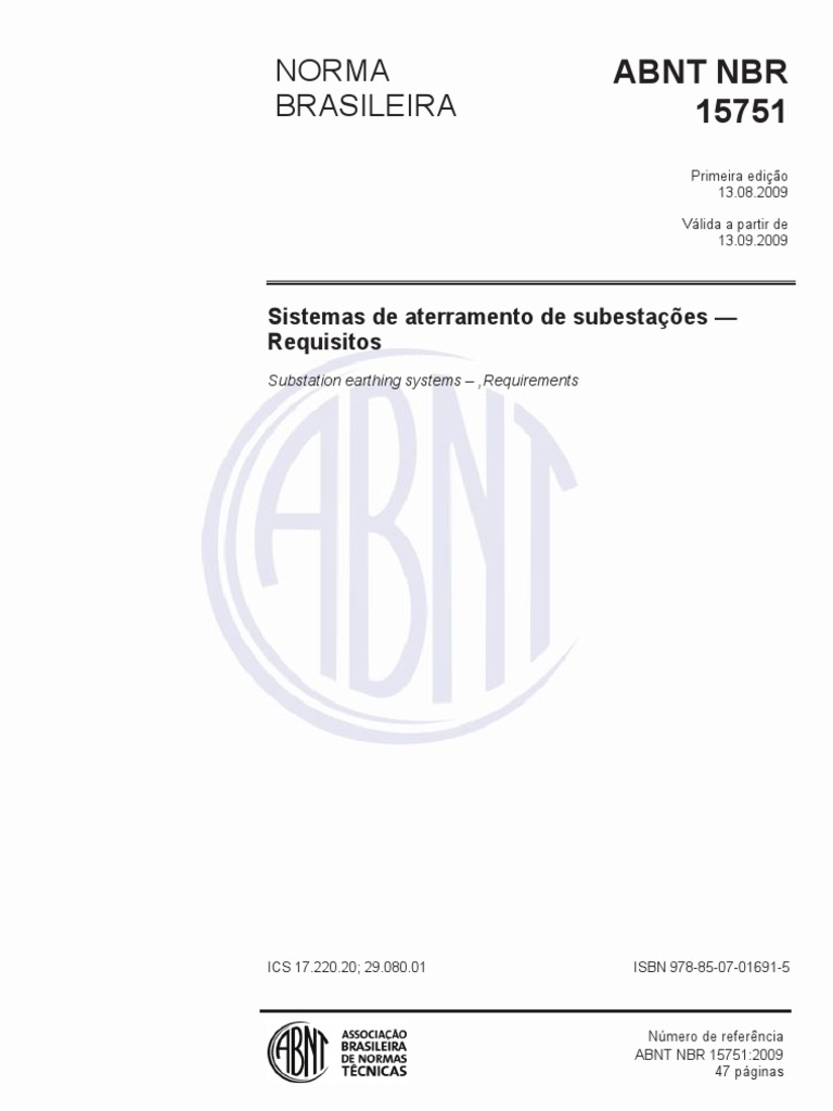 NBR 15751 - Sistema de Aterramento de Subestações | PDF | Transmissão ...