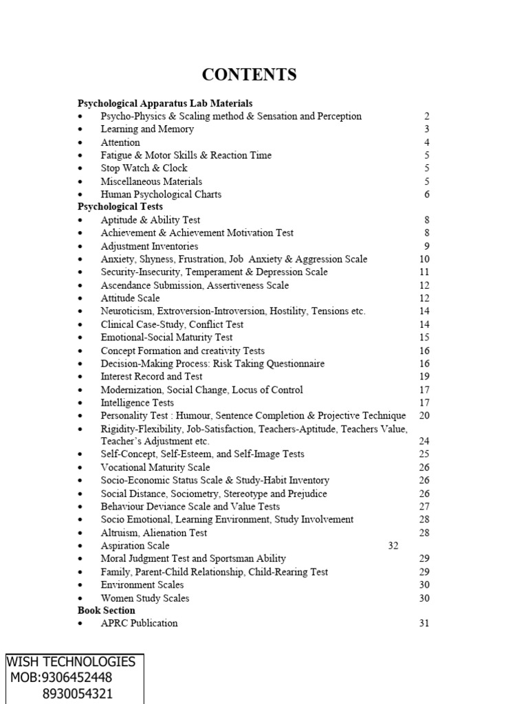 Psychological Apparatus Lab Materials PSYCHOLOGY LAB EQUIPMENT AND TEST ...