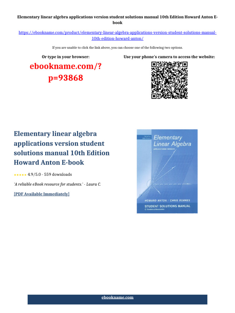 Elementary Linear Algebra Applications Version Student Solutions Manual ...