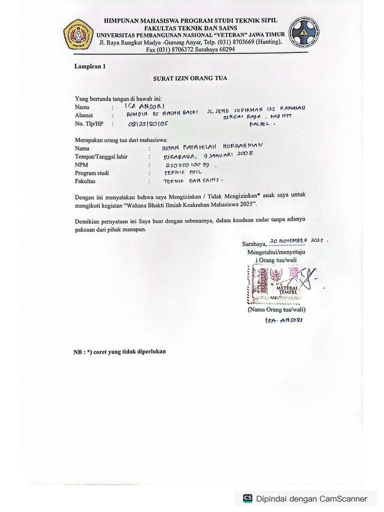Surat Ijin Wahana Bakti | PDF