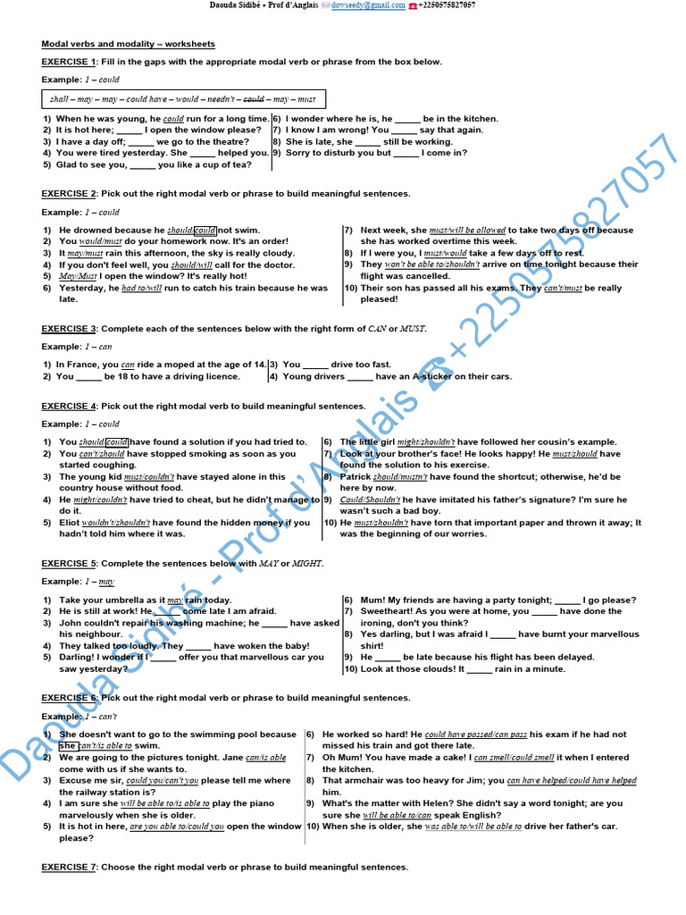 Modal Verbs and Modality - Worksheets | PDF | Verb | Syntax