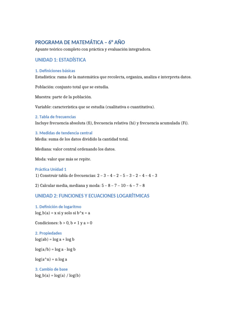 Apunte Matematica 6to Año Completo-1 | PDF | Modo (Estadísticas ...