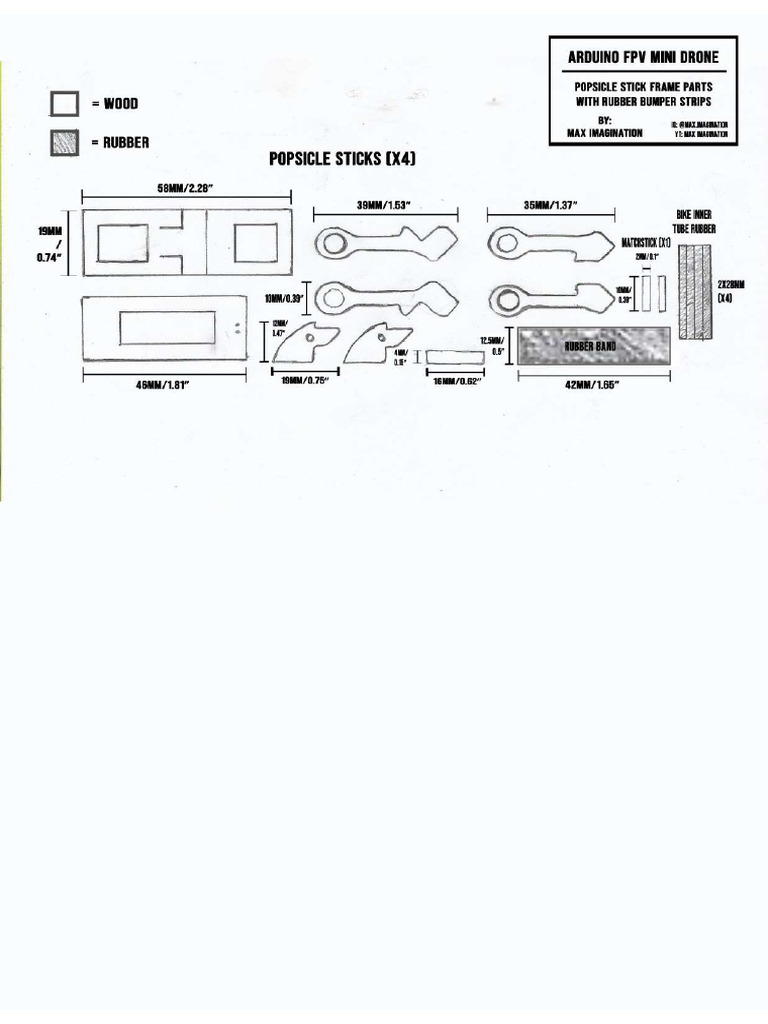 Wooden Frame Parts Blueprint - Mini Arduino FPV Drone PDF | PDF