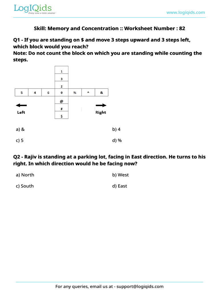 Skill: Memory and Concentration:: Worksheet Number: 82 Skill: Memory ...