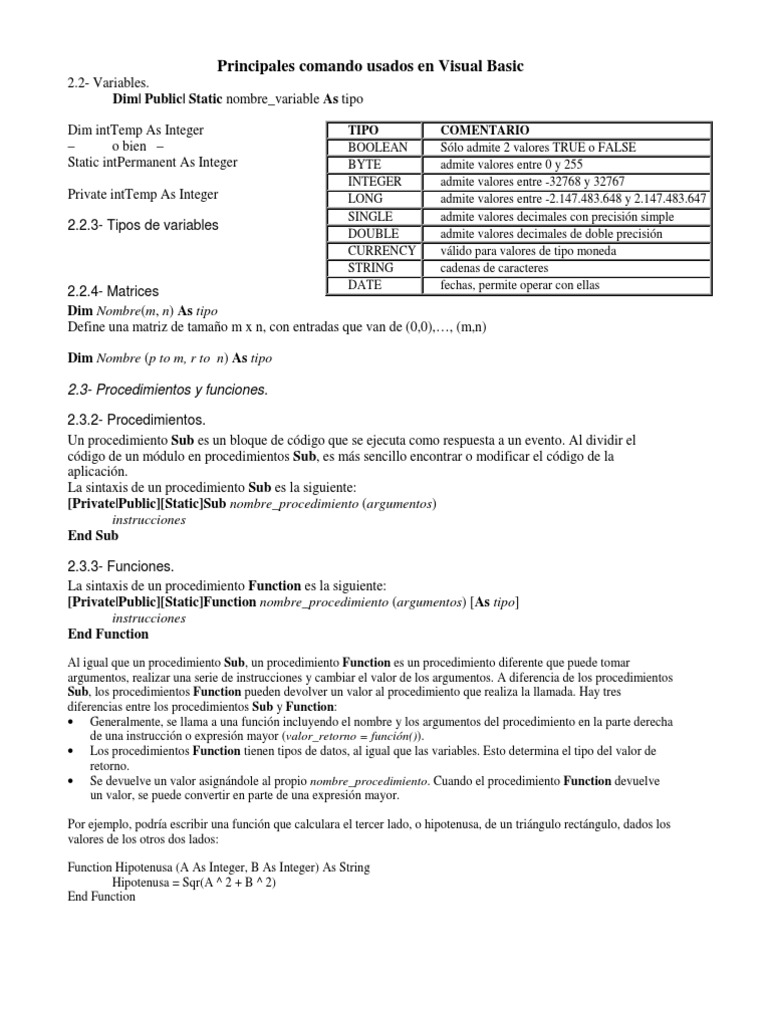 Comandos Utilizados en Visual Basic | PDF | Básico | Cadena (informática)