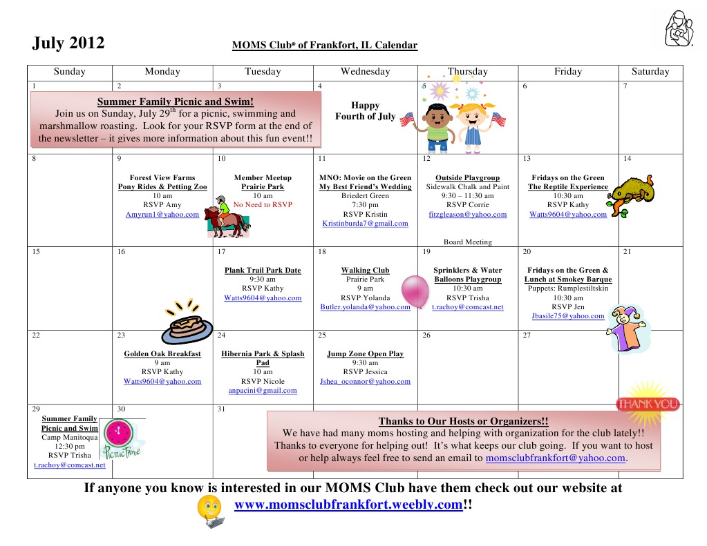 July 2012 MOMS Club Calendar | PDF | Sports & Recreation | Art
