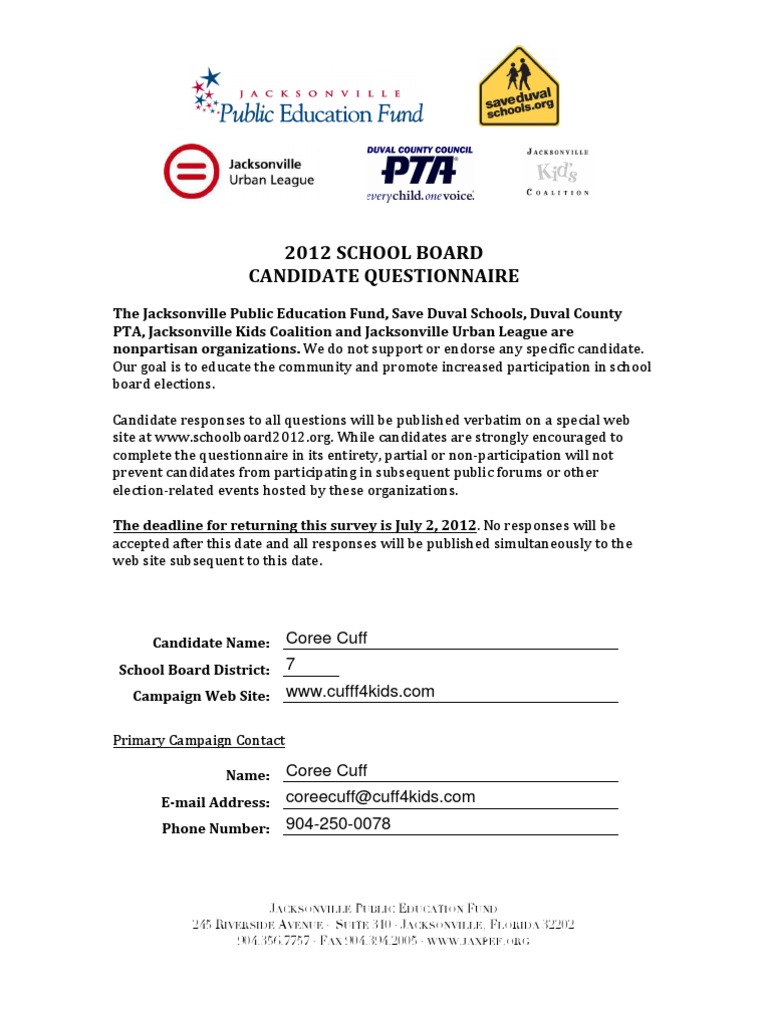 District 7 Candidate Coree Cuff Questionnaire | PDF | Strategic ...