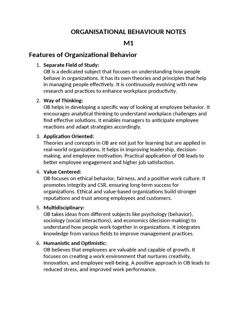 Organisational Behaviour Notes | PDF | Emotional Intelligence | Leadership