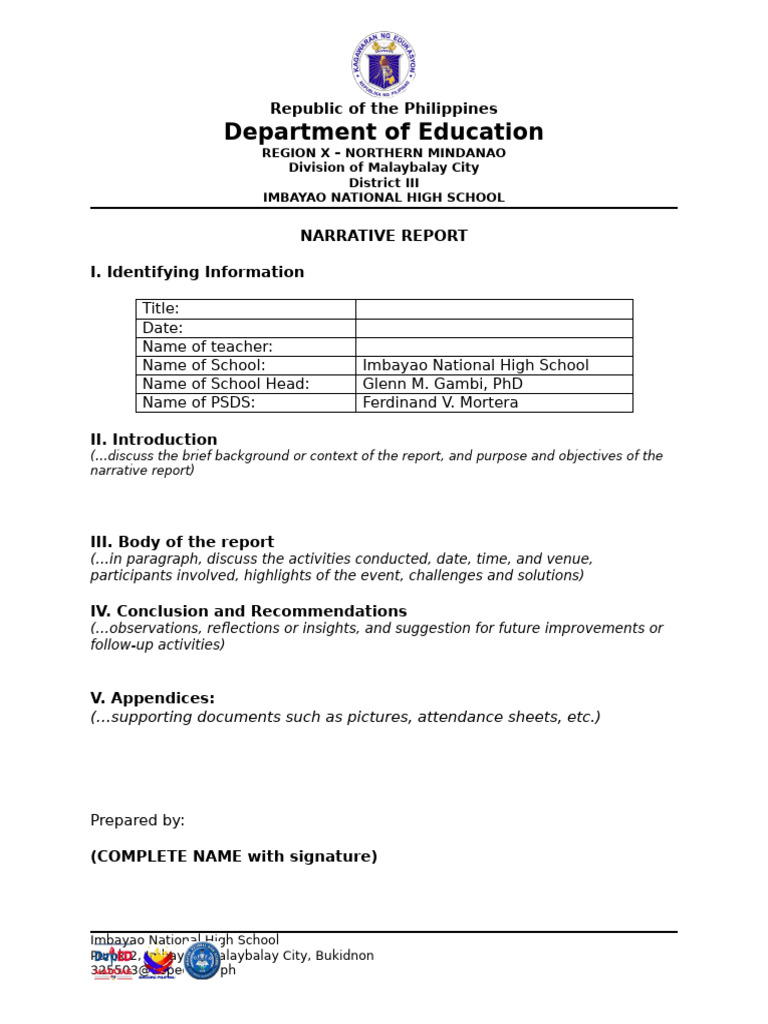 Narrative Report Template | PDF