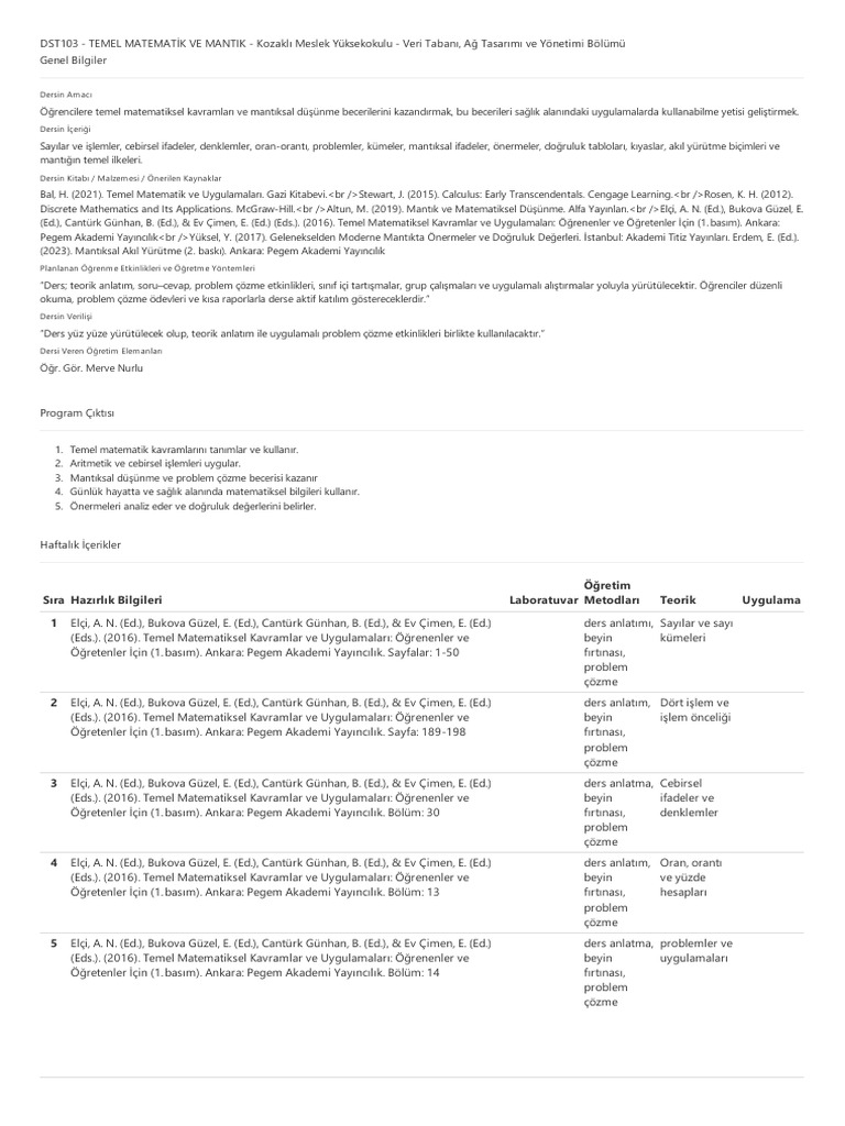 Temel Matematik Ve Mantık | PDF