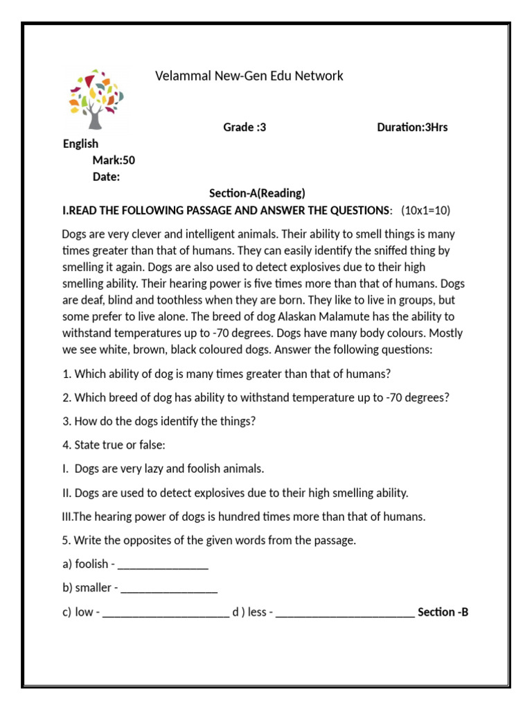 Gr3 English SA1 ModelQP | PDF