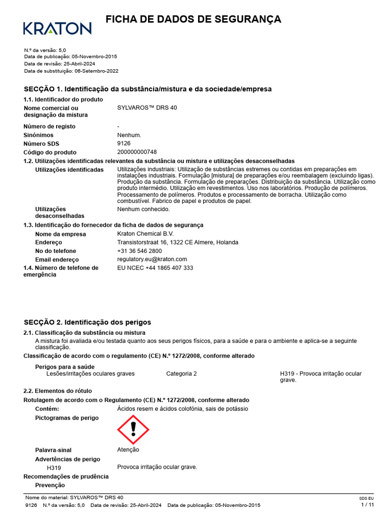 Msds - Sylvaros Drs 40 | PDF | Desperdício | Patente