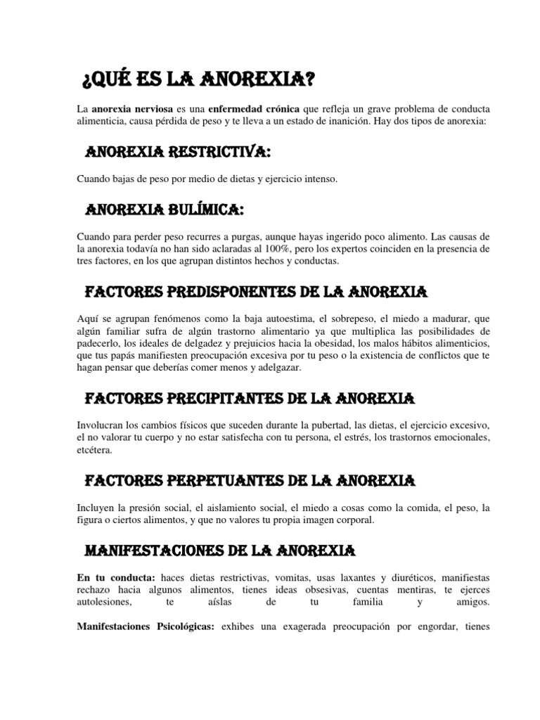 Definición y causas de la anorexia | PDF | Desorden alimenticio ...