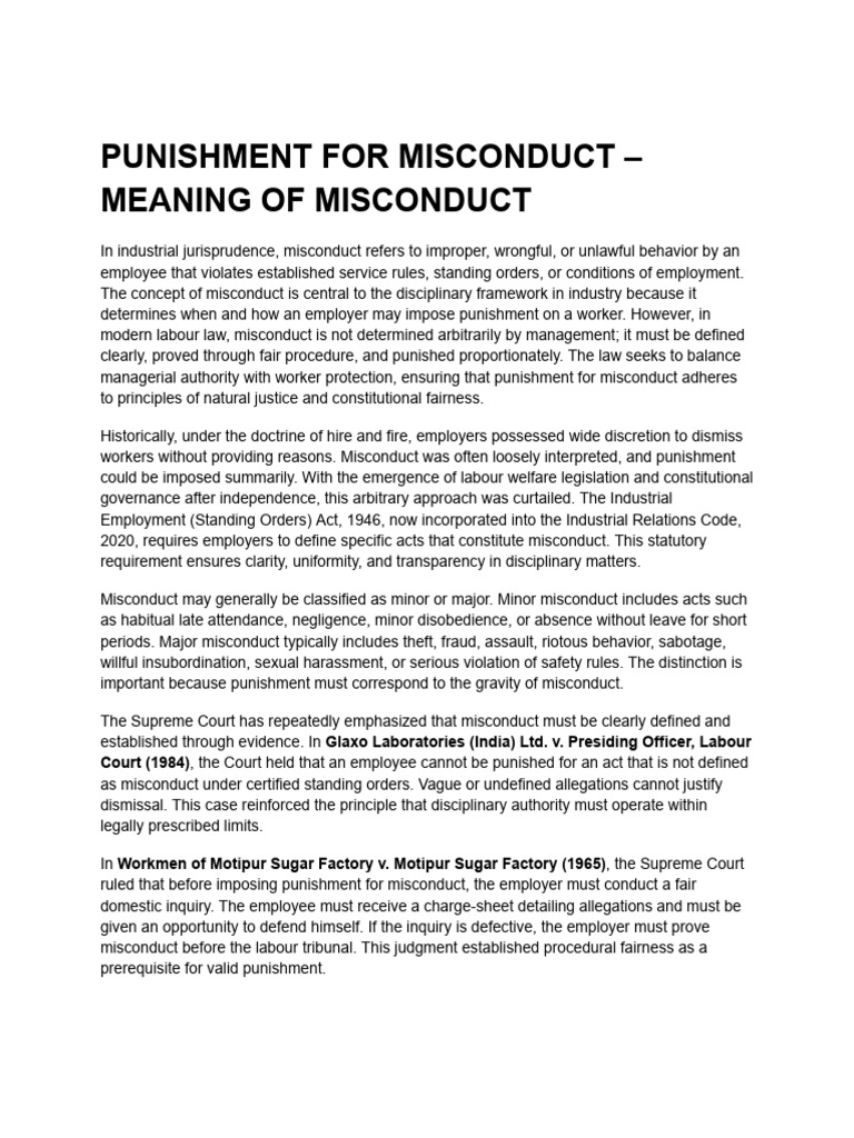 Punishment For Misconduct - Meaning of Misconduct | PDF | Employment ...