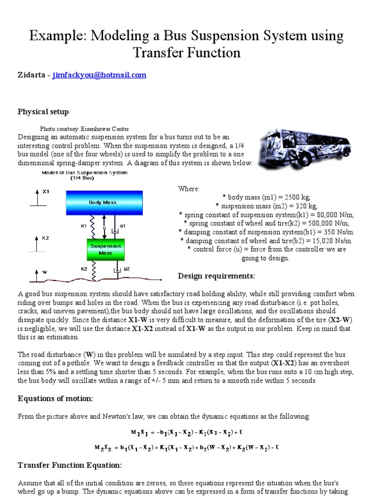 Bus Suspension System Transfer Function | PDF | Control Theory | Force