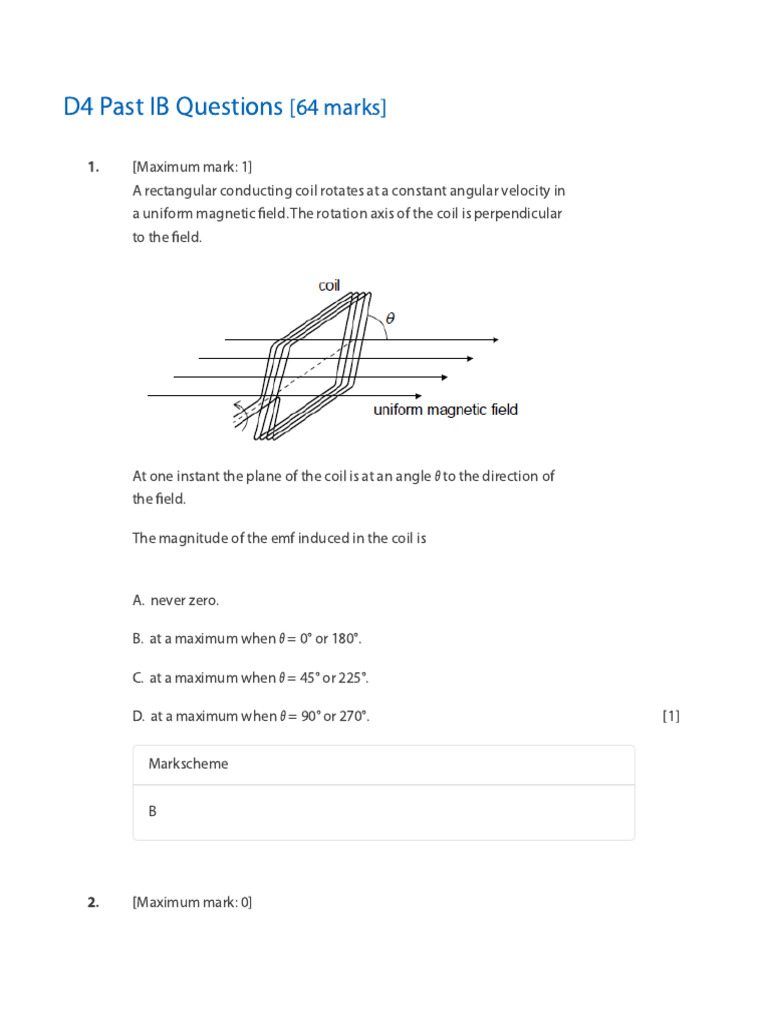 D4 Past IB Questions - Markscheme | PDF | Electromagnetic Induction ...