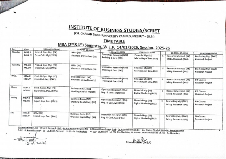 Time Table MBA | PDF
