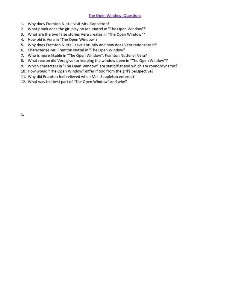 The Open Window Questions | PDF