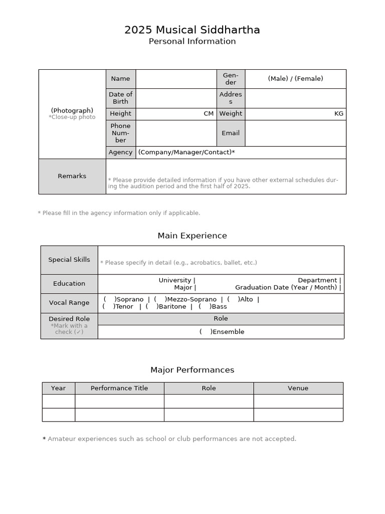 2025 "Musical Siddhartha" Audition Application Form | PDF | Music ...