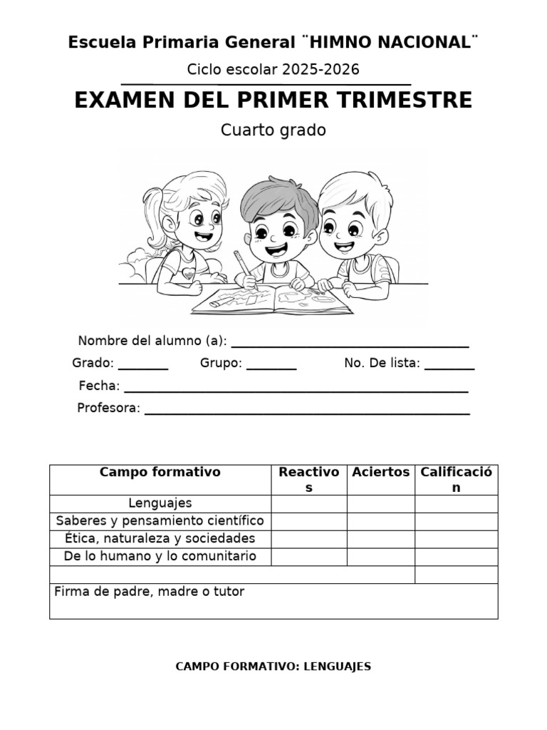 Examen Primer Trimestre Cuarto Grado | PDF | Cómics | México