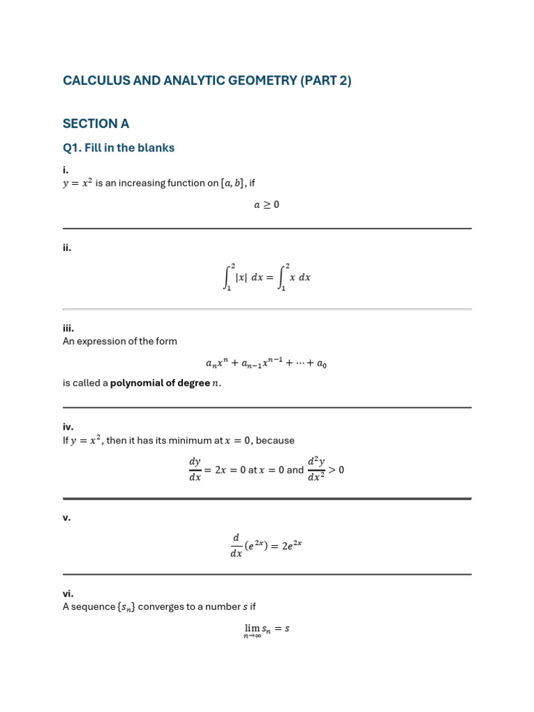 Calculus and Analytic Geometry 2 Past Paper | PDF