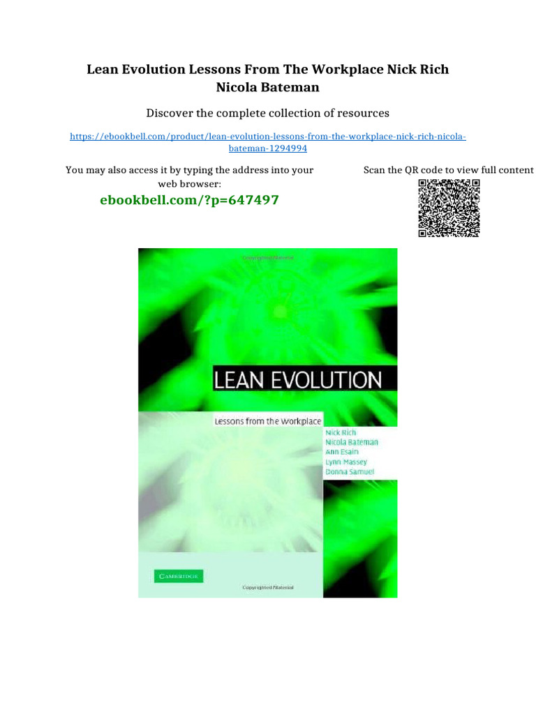 Lean Evolution Lessons From The Workplace Nick Rich Nicola Bateman ...