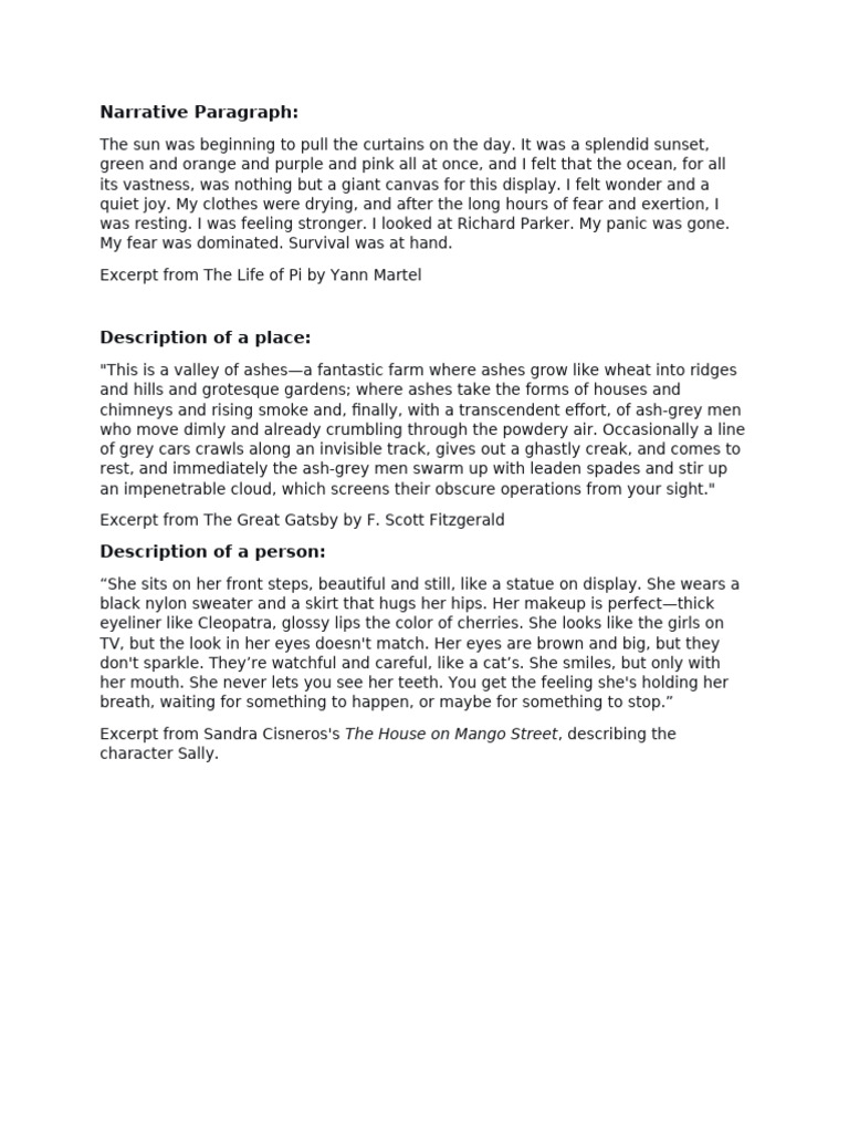 Narrative and Descriptive Paragraphs | PDF