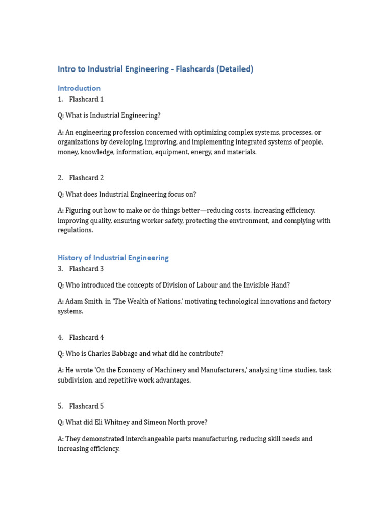 Intro To Industrial Engineering Flashcards | PDF | Industrial ...