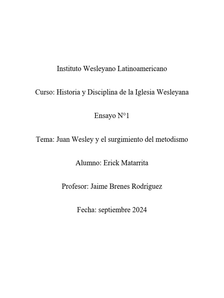 Juan Wesley y El Surgimiento Del Metodismo | PDF | metodismo | Gracia ...