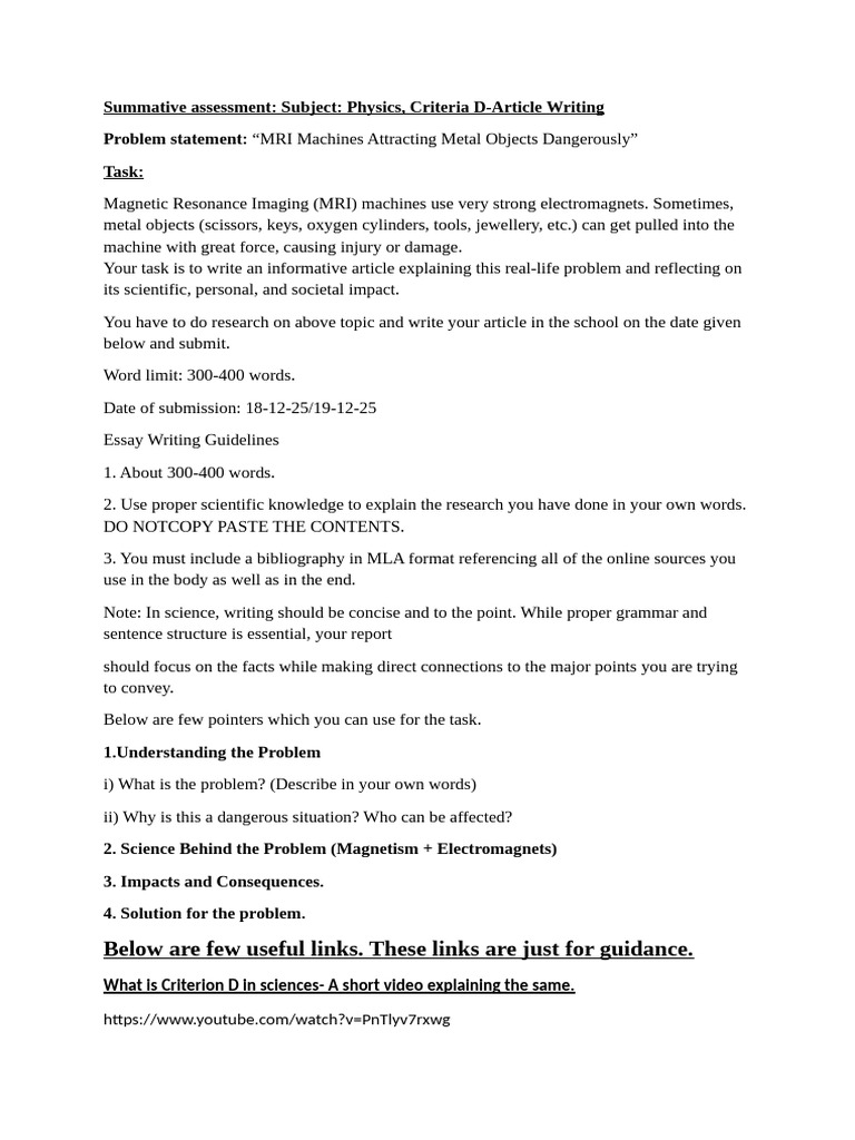 Summative Assessment Phy Myp2 Managebac | PDF